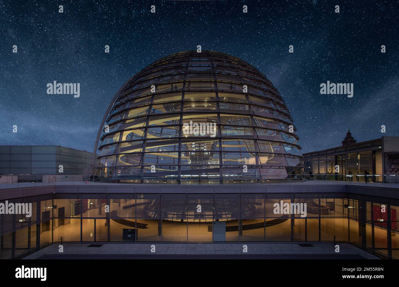 An aerial view of Reichstag Dome under starry sky in Berlin Stock Photo ...