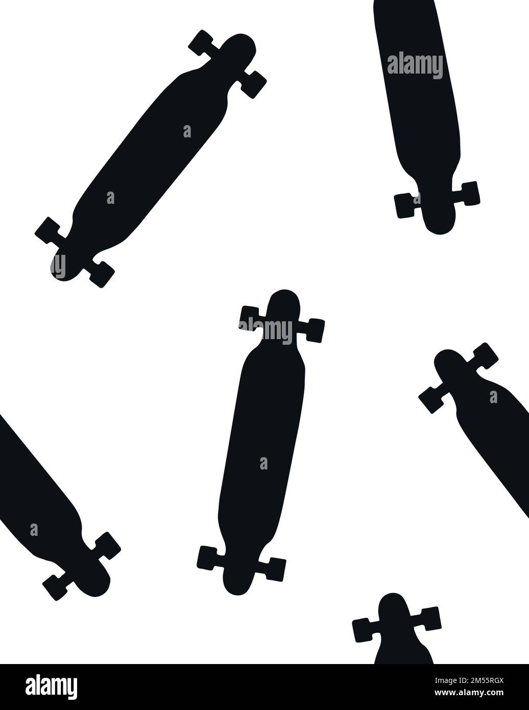 Vector seamless pattern of hand drawn longboard skateboard silhouette ...