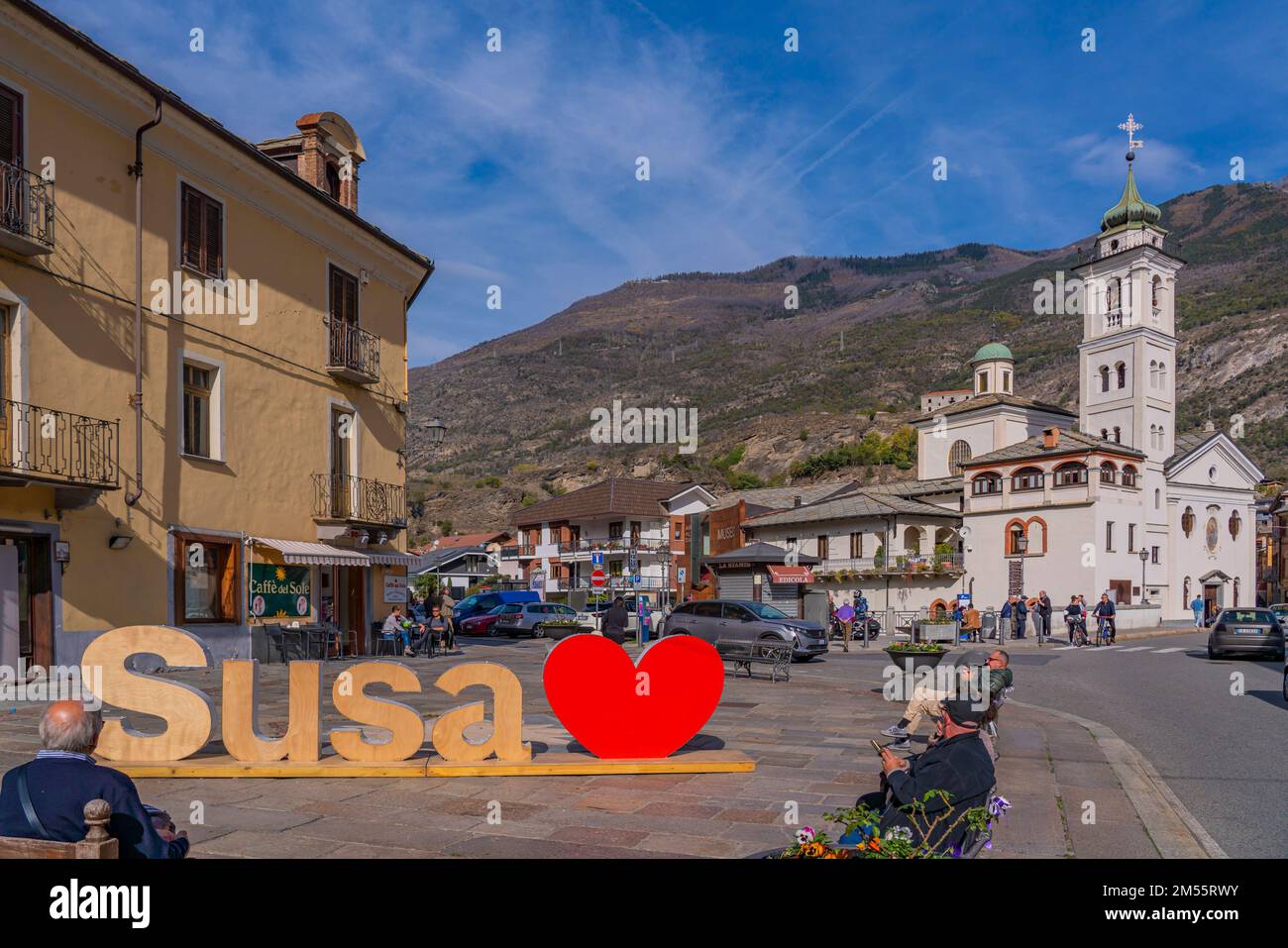 SUSA, ITALY - OCTOBER 30.2022: Sign of Susa in the center of the town ...