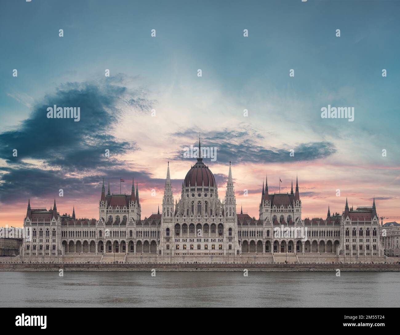 An aerial view of Hungarian Parliament Budapest during sunset Stock ...