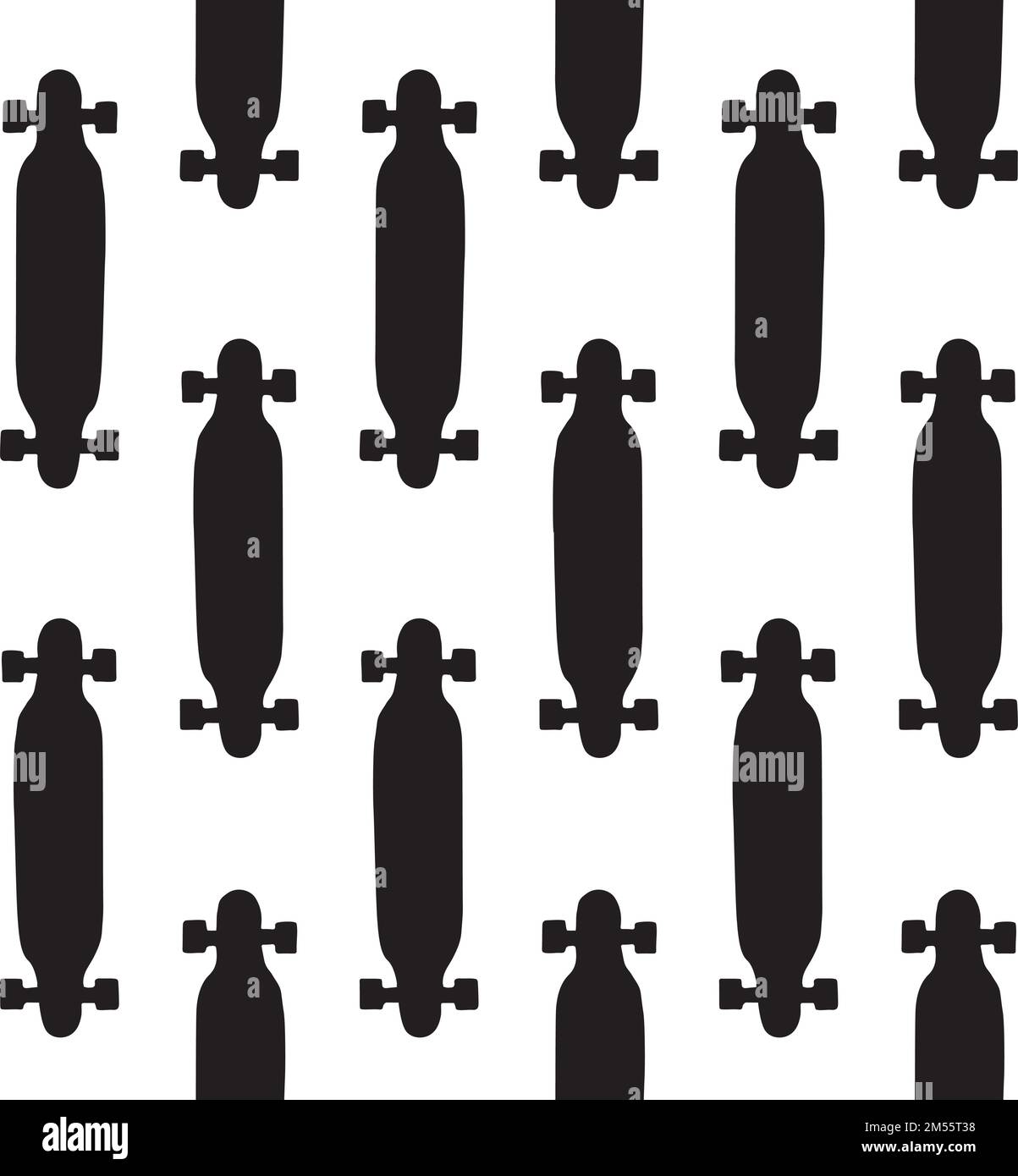 Vector seamless pattern of hand drawn long board skateboard silhouette ...