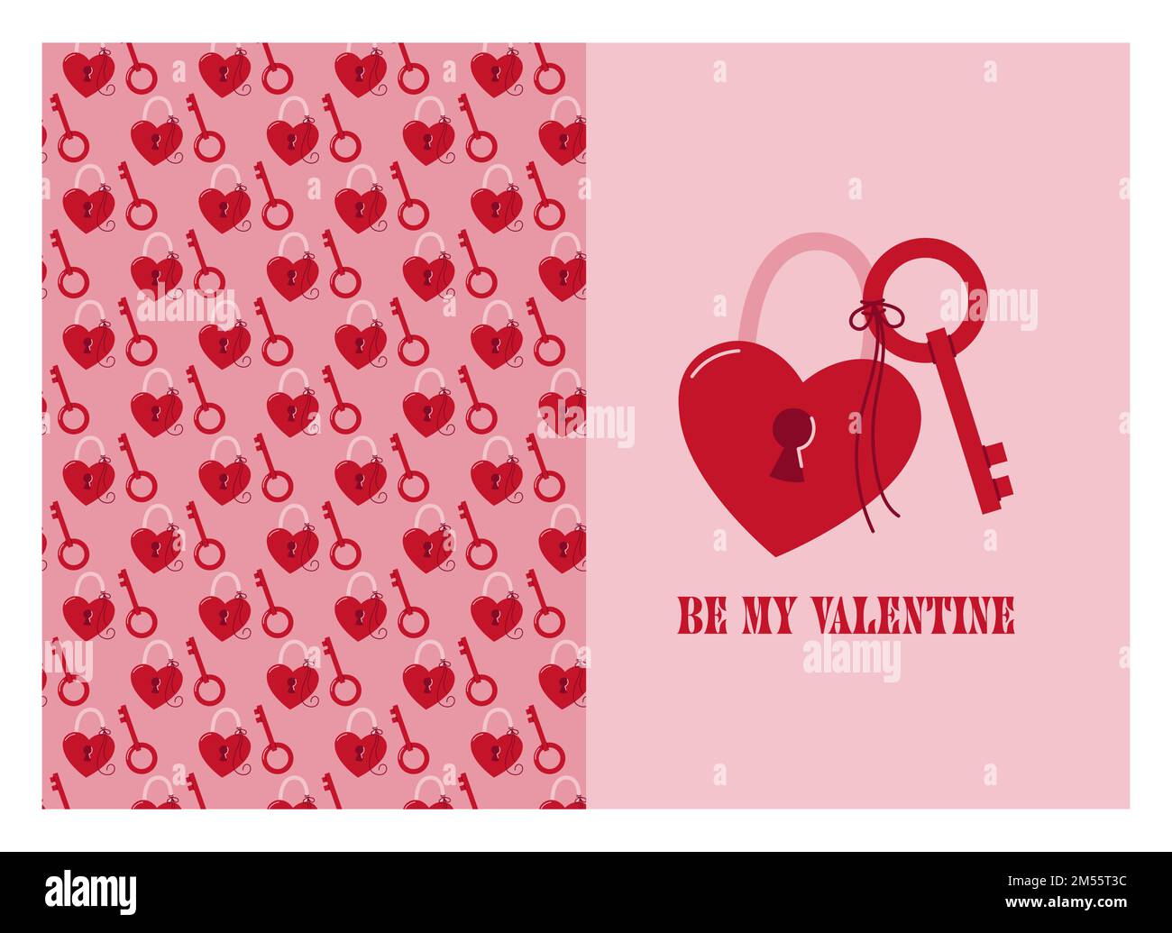 Valentine's Greeting Card with heart lock, key pattern, and the same ...