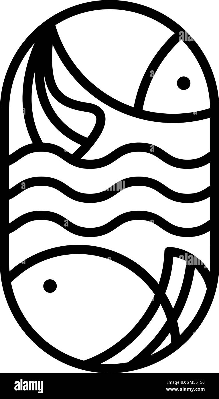 Vector round sea or river fish and waves line logo icon. Simple modern ...