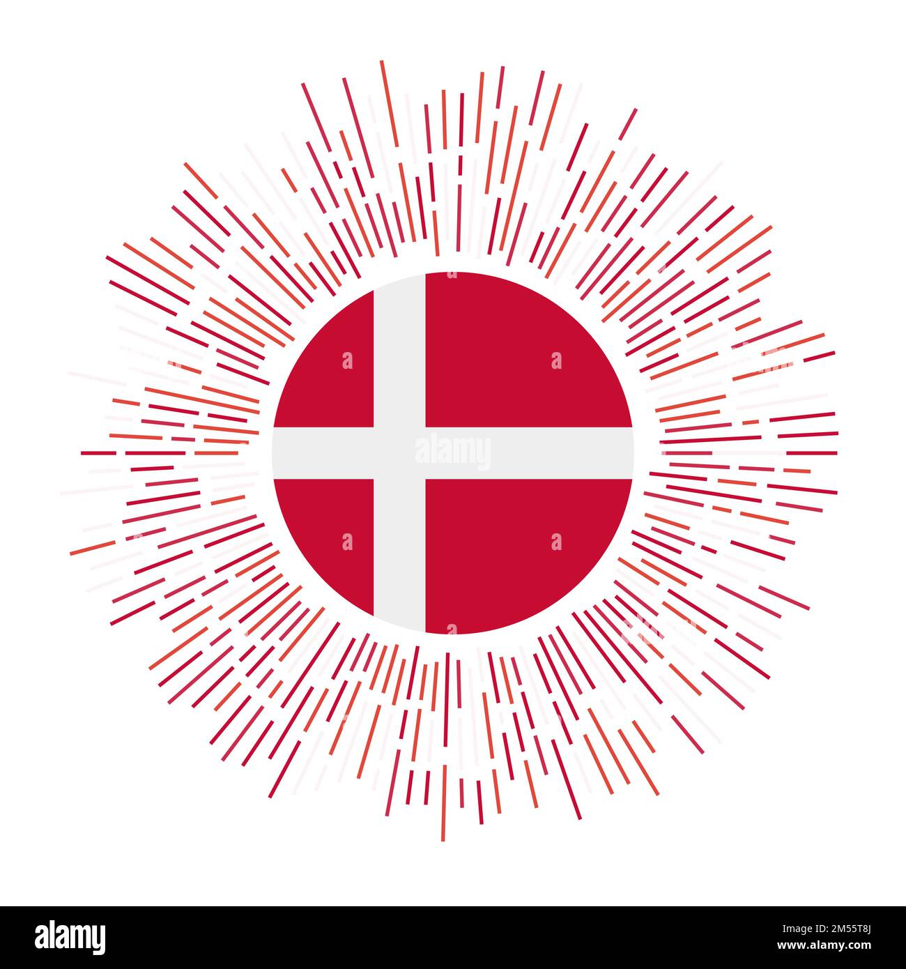 Denmark sign. Country flag with colorful rays. Radiant sunburst with ...