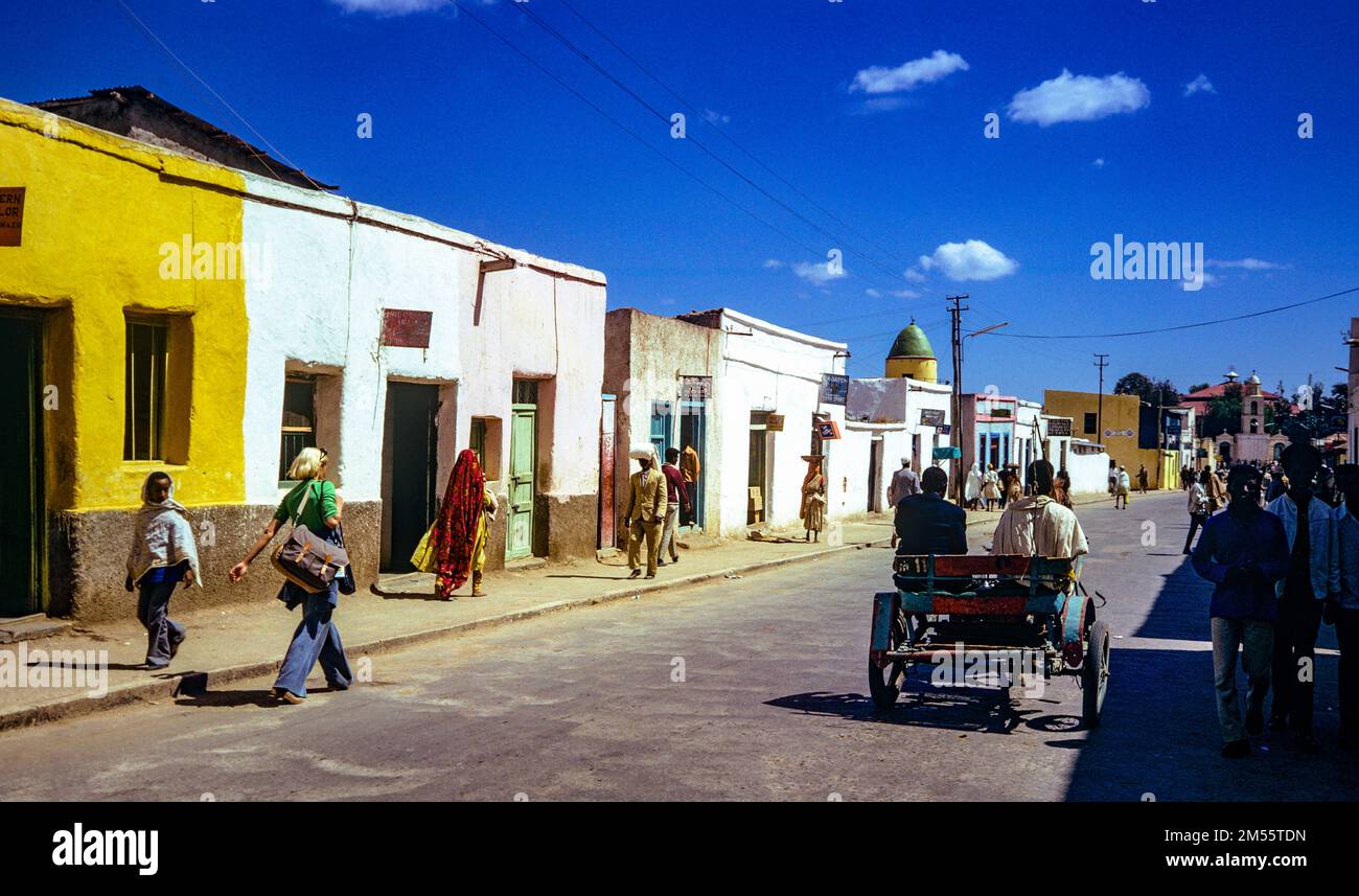 Ethiopia, 1970s, Harar, people, street, horse-drawn carriage, Caucasian ...