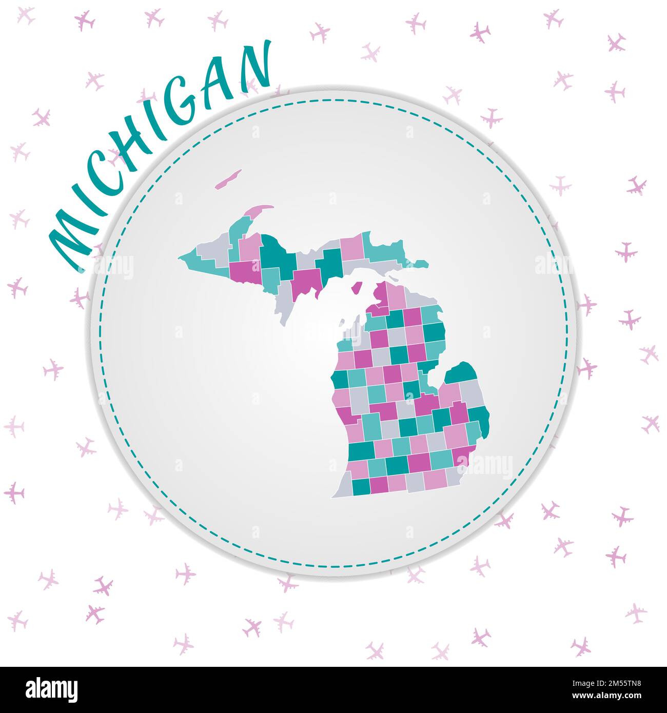 Michigan map design. Map of the US state with regions in emerald ...