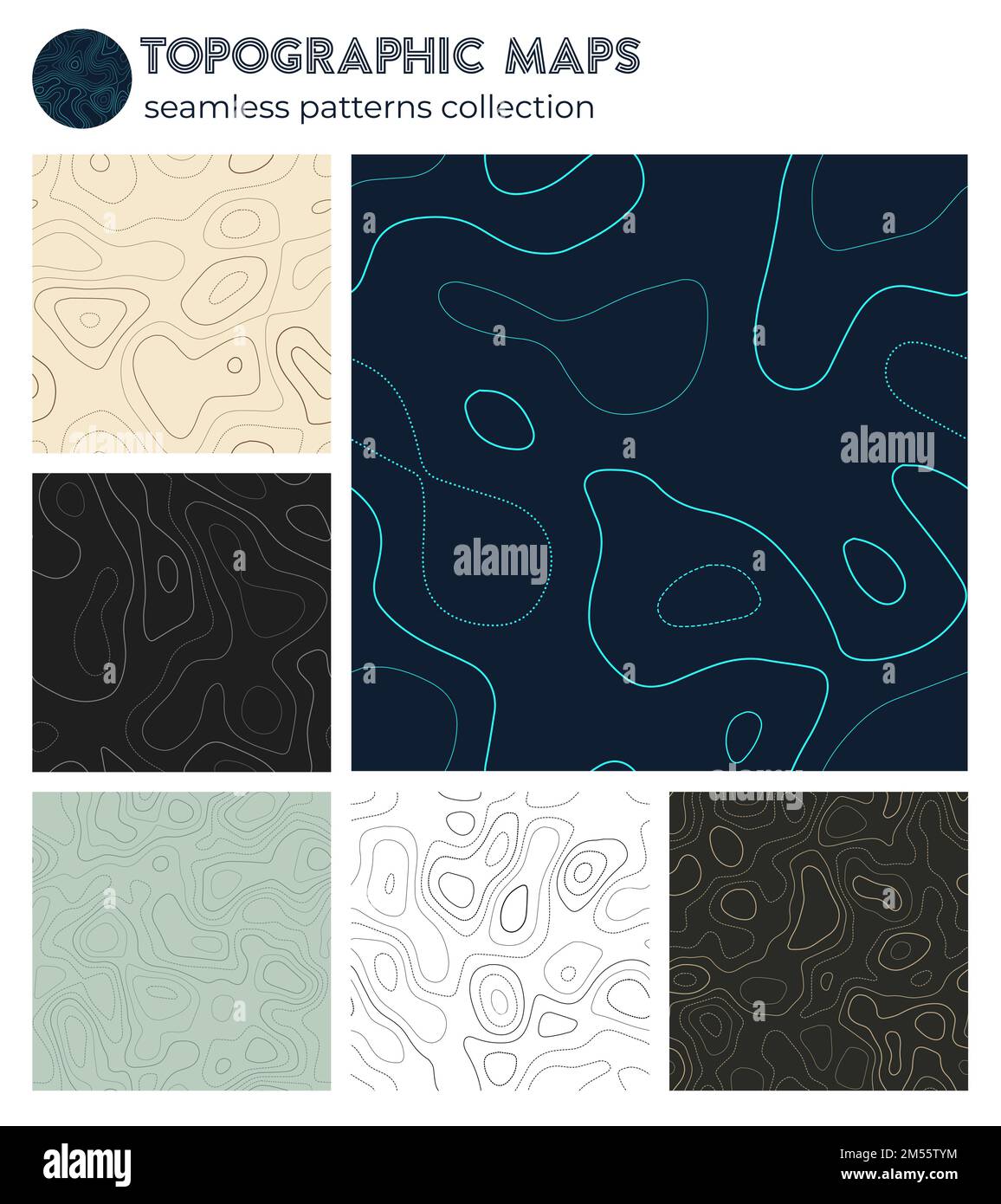 Topographic maps. Authentic isoline patterns, seamless design ...