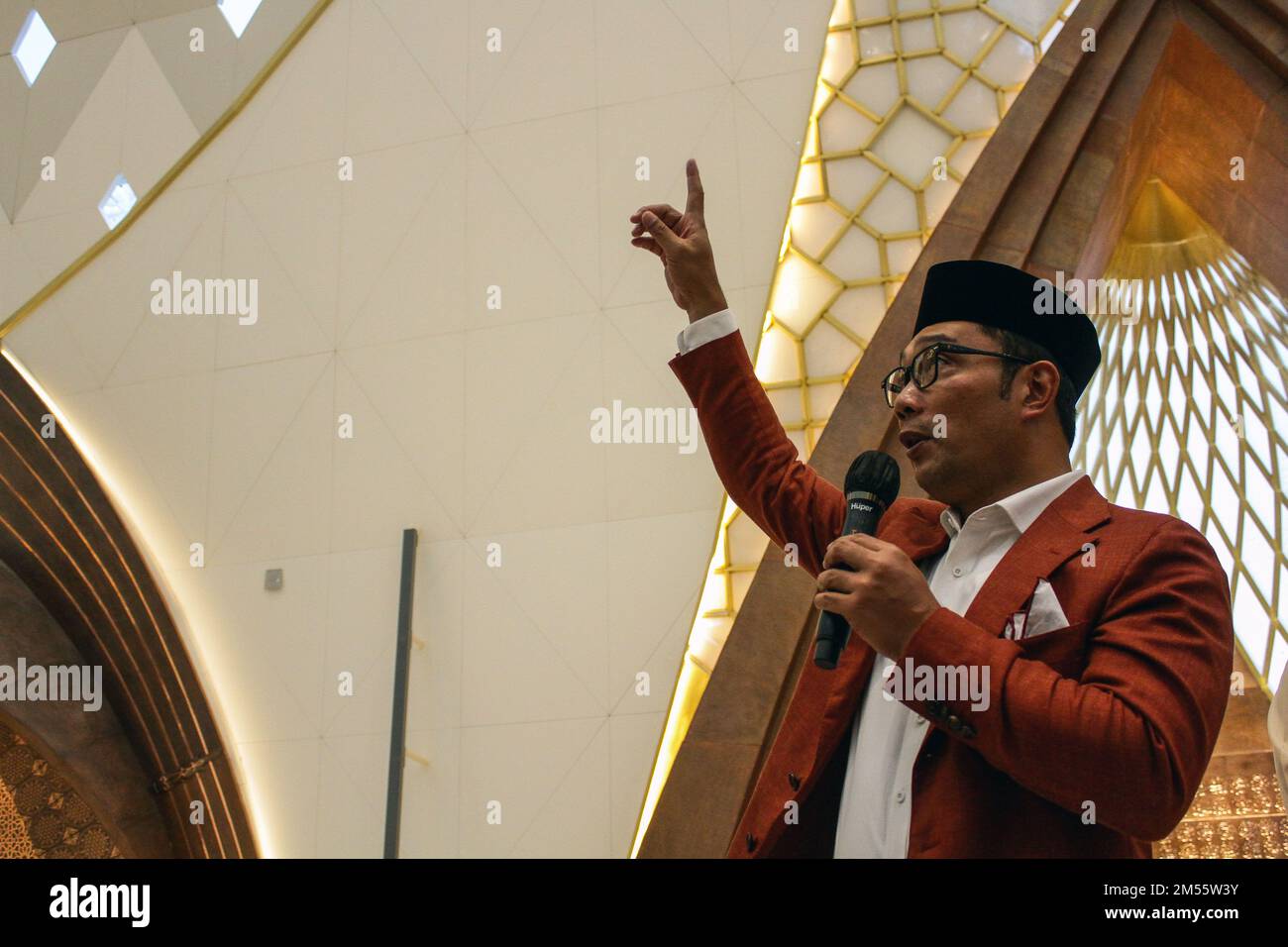 West Java Governoor Ridwan Kamil give a speech into media inside The Al ...