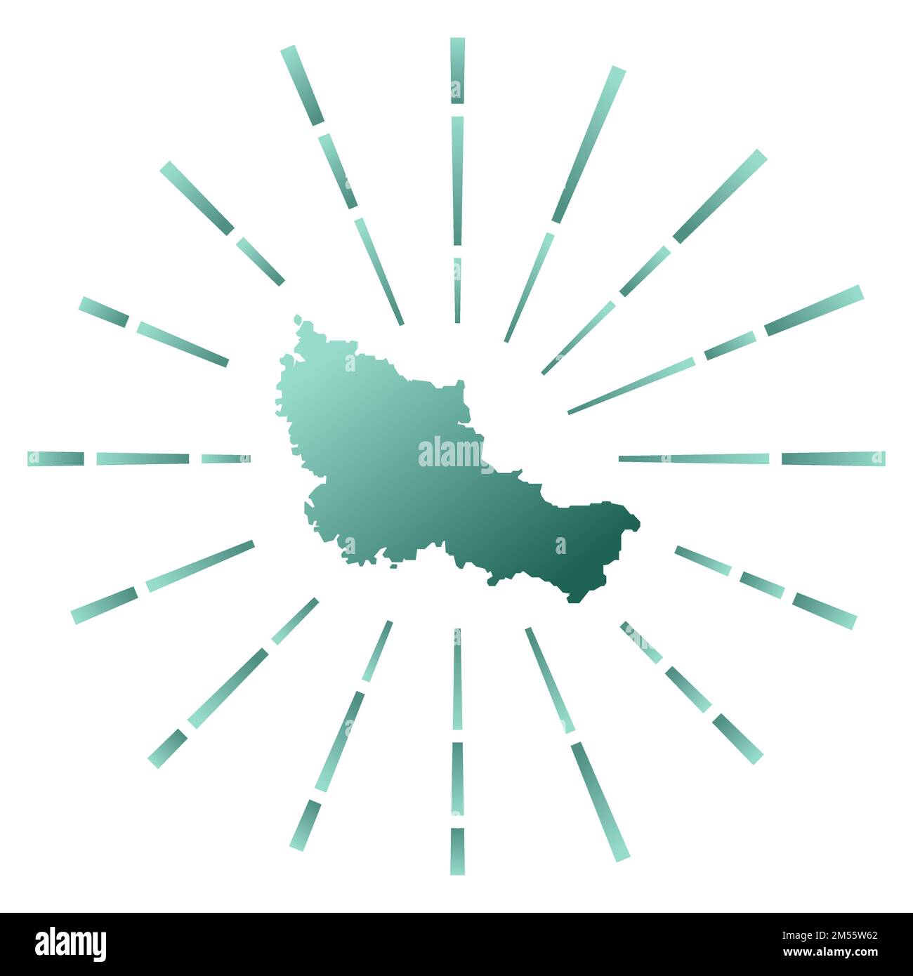 Belle Ile gradiented sunburst. Map of the island with colorful star ...