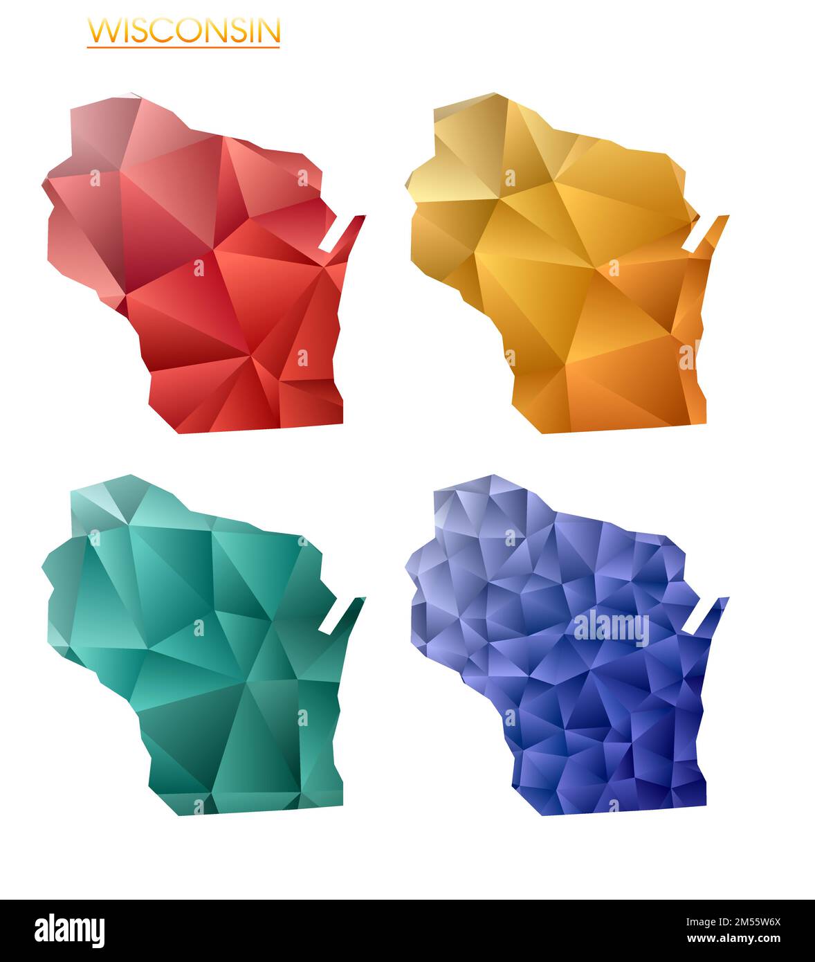 Set of vector polygonal maps of Wisconsin. Bright gradient map of US ...