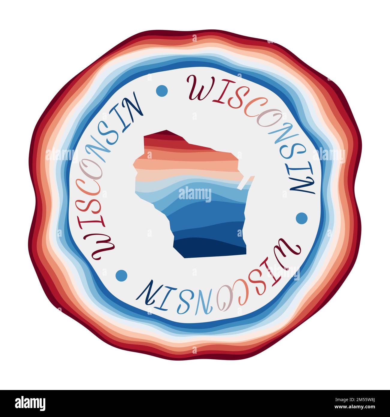 Wisconsin badge. Map of the us state with beautiful geometric waves and ...