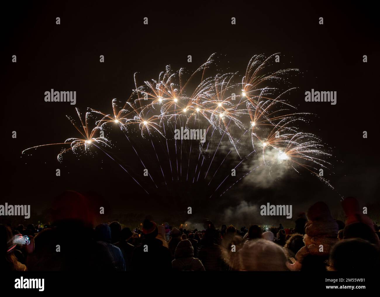 The crowd enjoying the Bicester Round Tables annual fireworks at night ...
