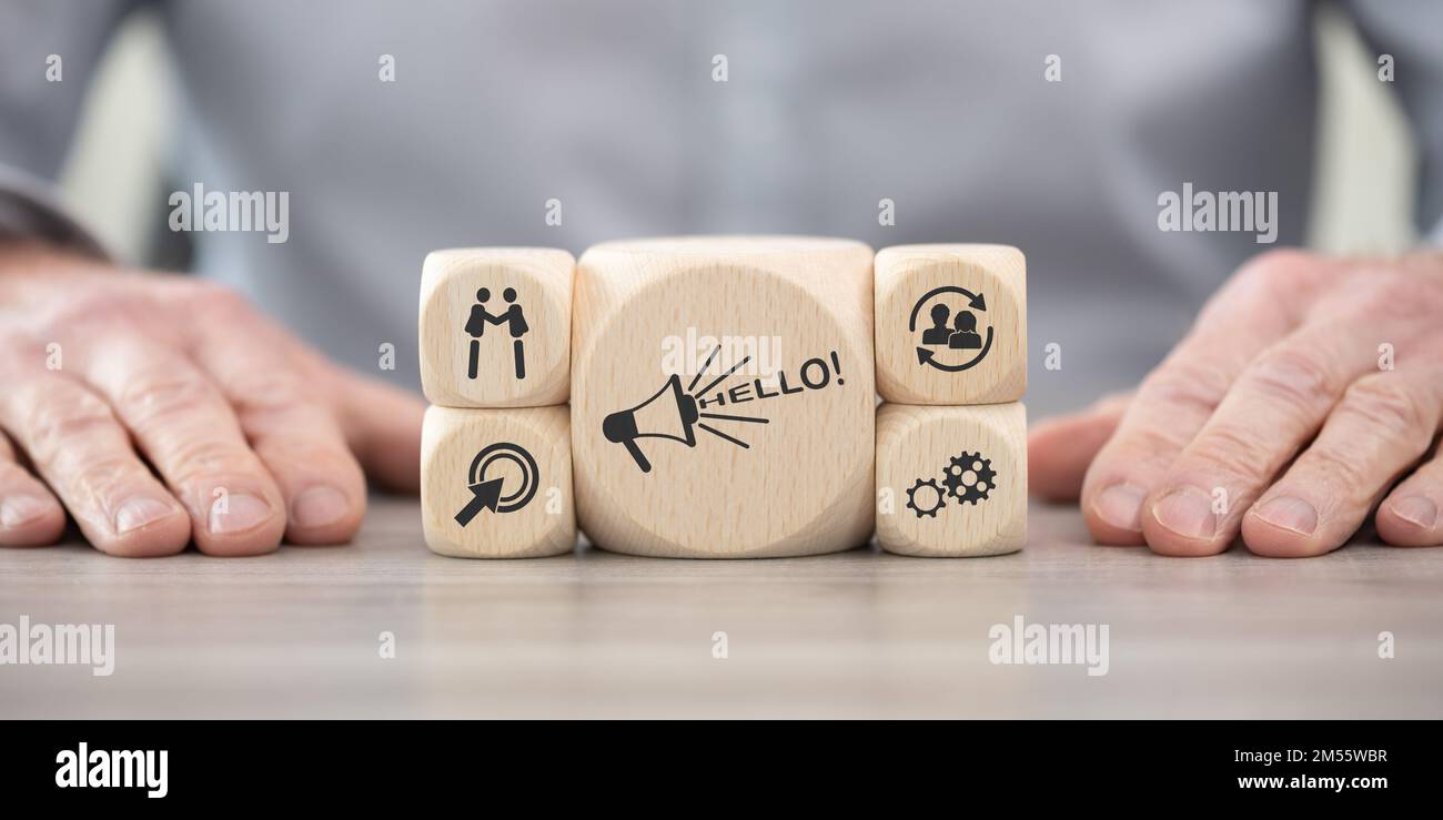 Wooden blocks with symbol of introduction concept Stock Photo - Alamy