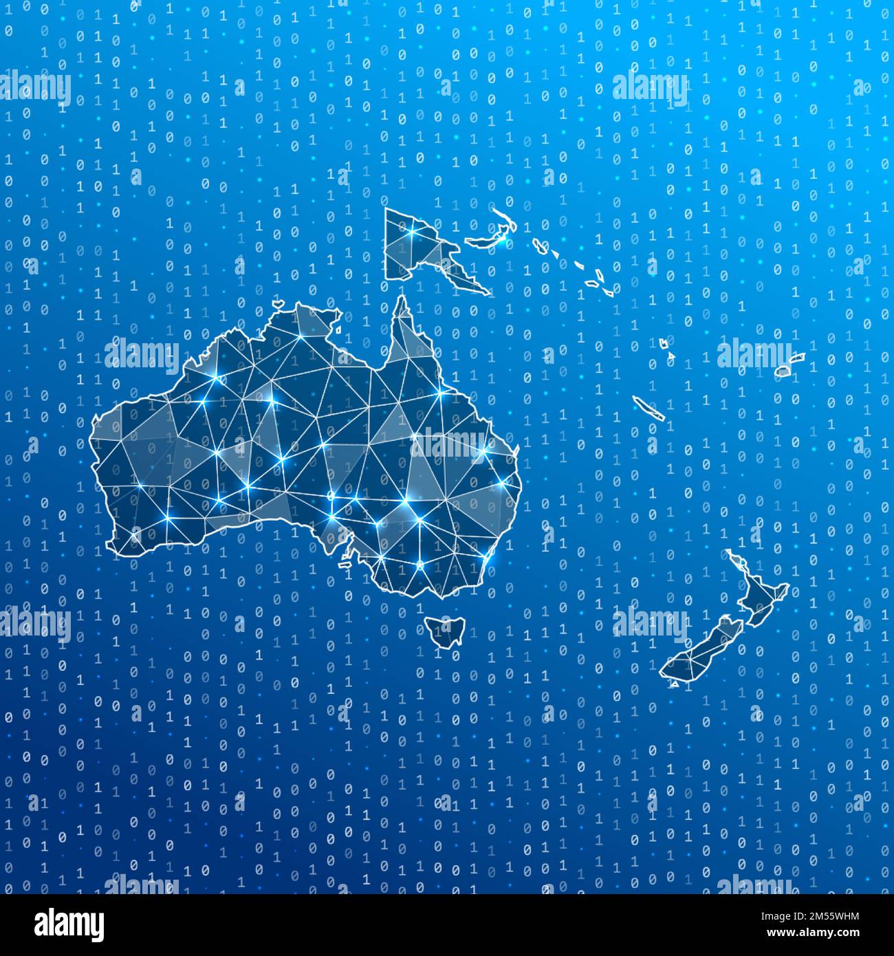 Network map of Oceania. Continent digital connections map. Technology ...