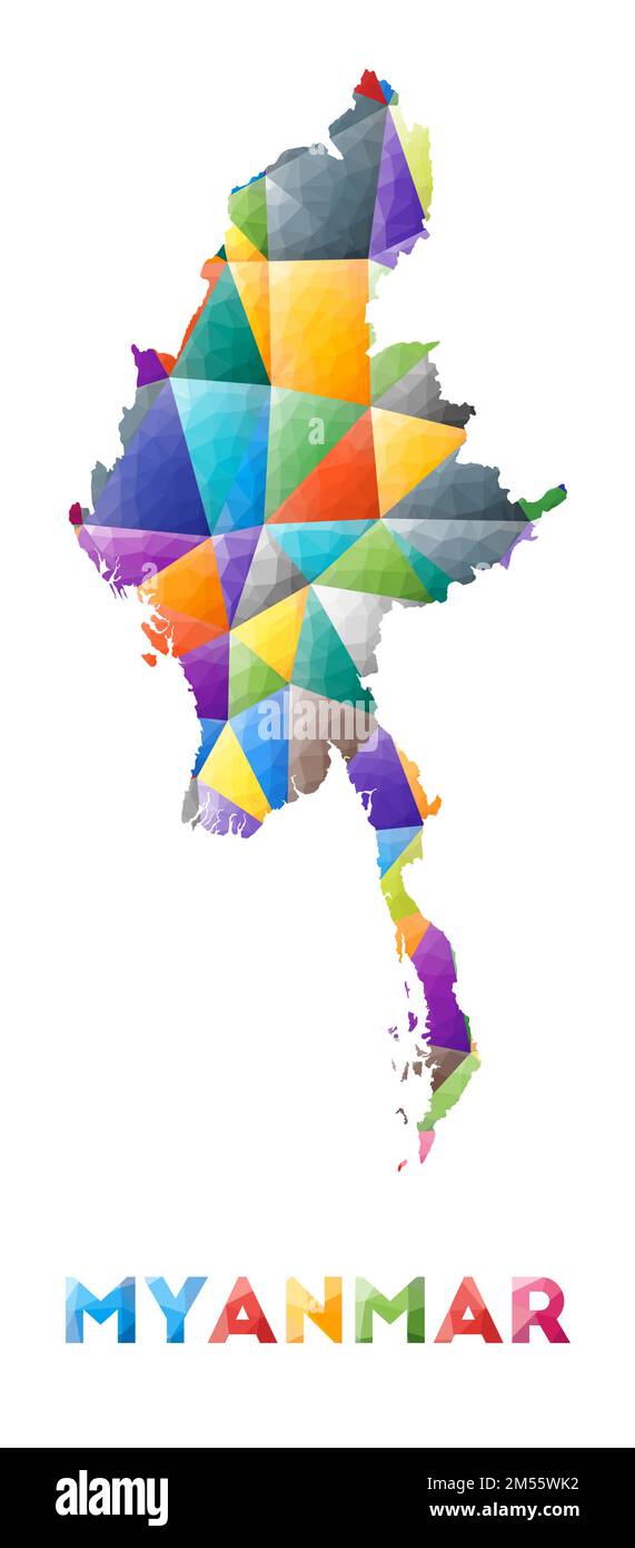 Myanmar - colorful low poly country shape. Multicolor geometric ...