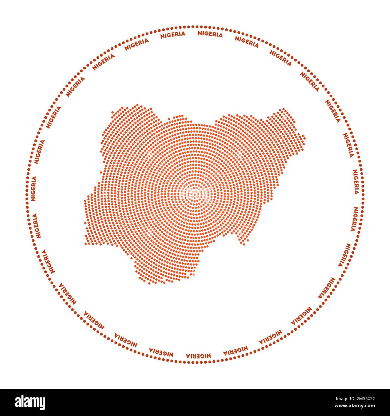 Nigeria round logo. Digital style shape of Nigeria in dotted circle ...