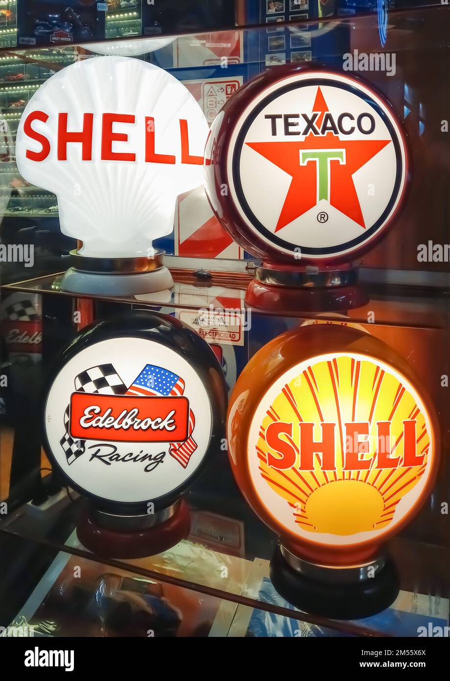 A Shell, Texaco and Edelbrock Racing advertisement lamps for placing on ...