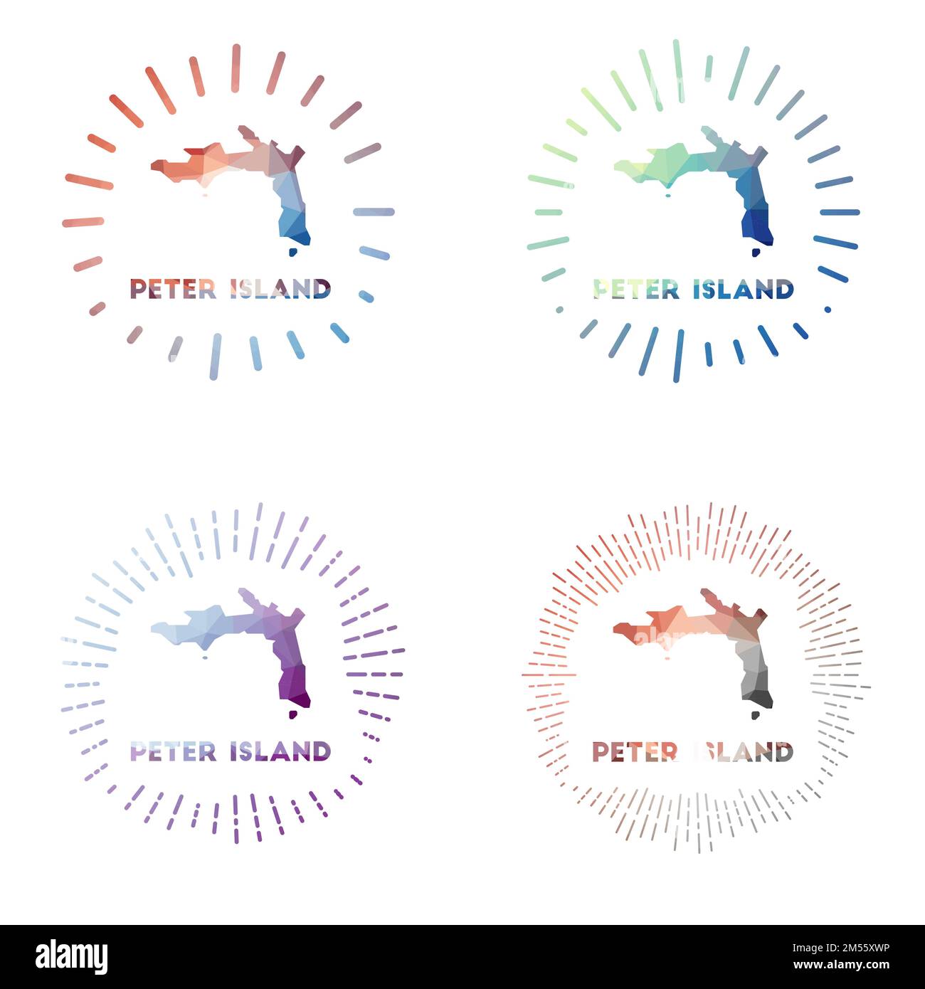 Peter Island low poly sunburst set. Logo of island in geometric ...