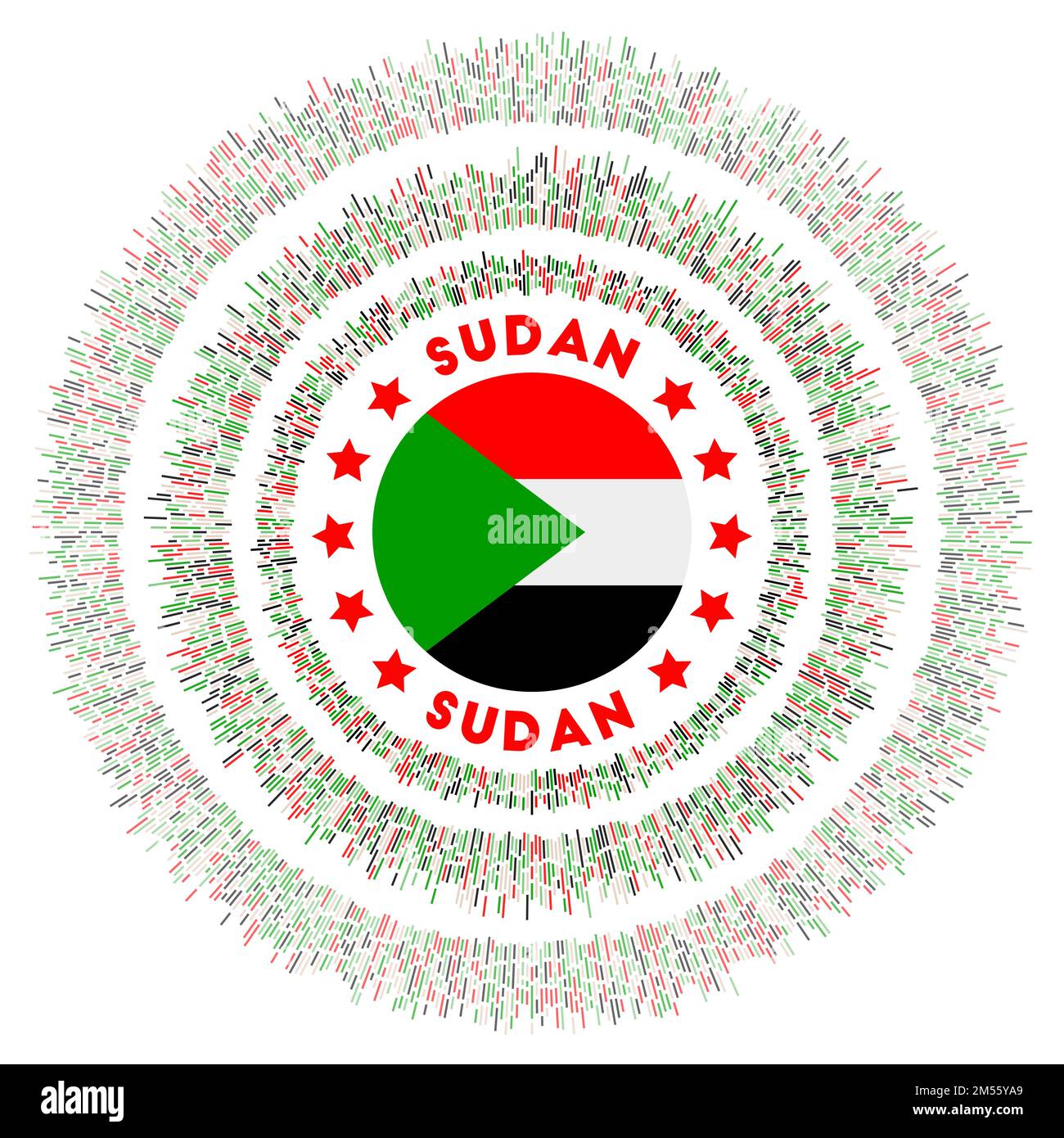Sudan symbol. Radiant country flag with colorful rays. Shiny sunburst ...
