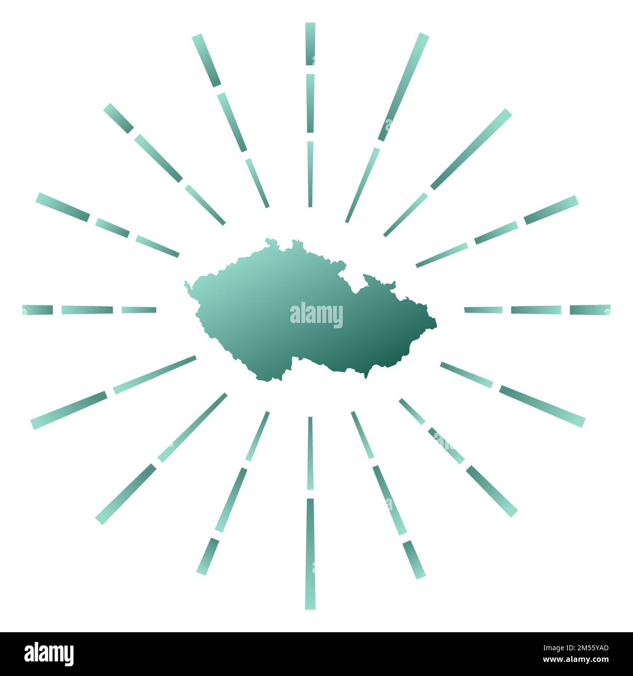 Czech Republic gradiented sunburst. Map of the country with colorful ...