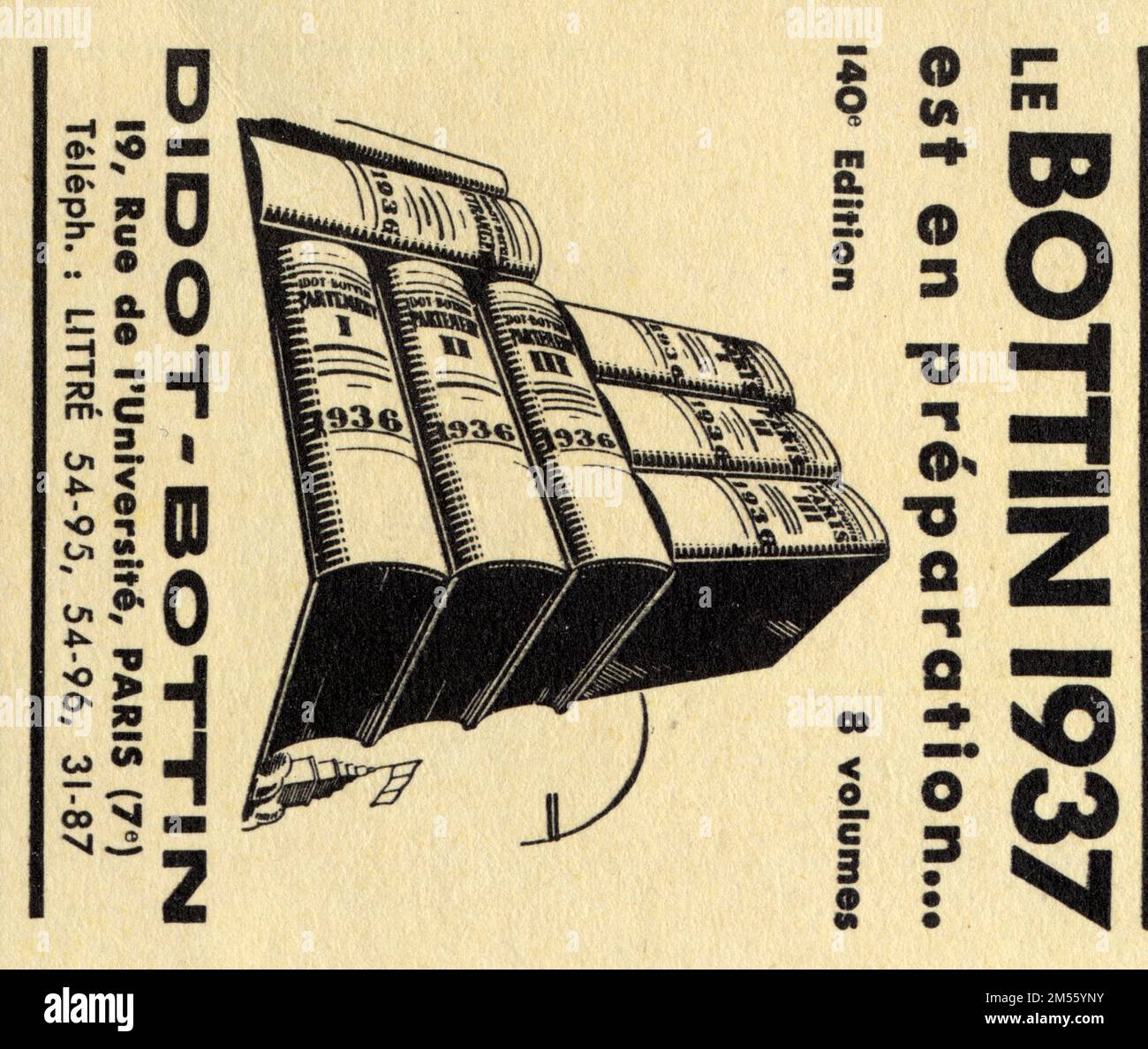 Publicité ancienne Le Bottin 1937 est en préparation Stock Photo - Alamy