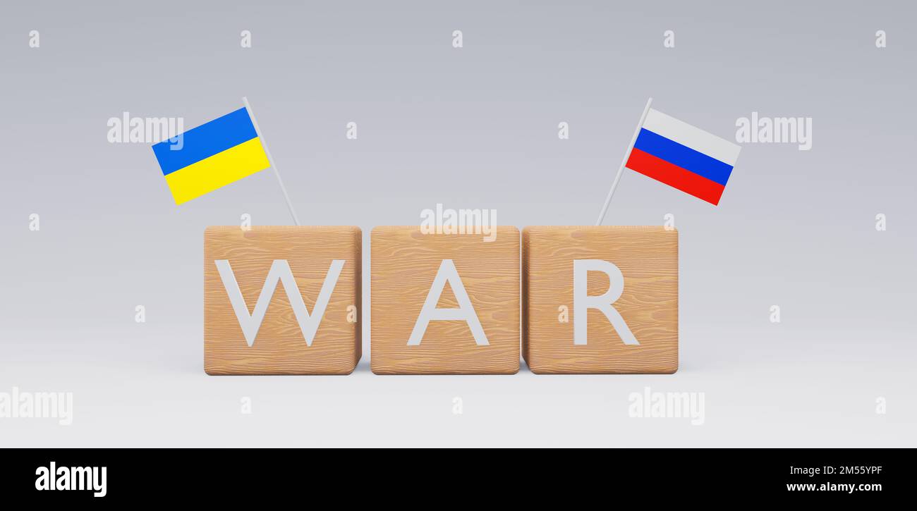 Wooden Cubes with text War and flag Ukraine vs Russia, war crisis ...