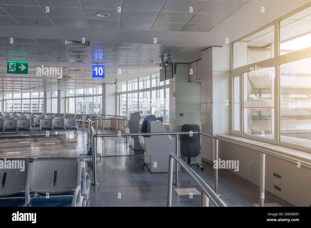 Empty waiting room in the departure lounge terminal at the airport next ...
