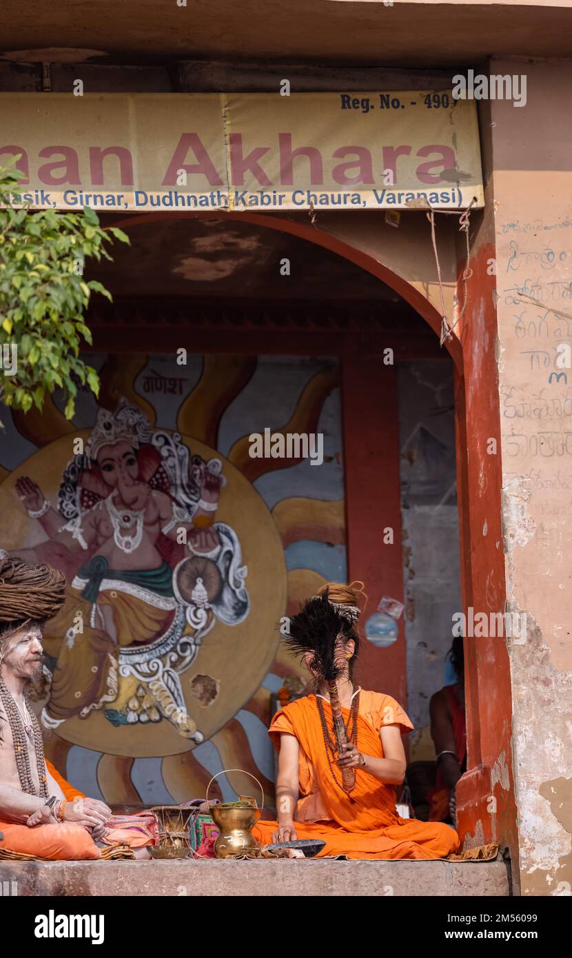 Varanasi, India - Nov 2022: Portrait of Indian holy sadhu female ...