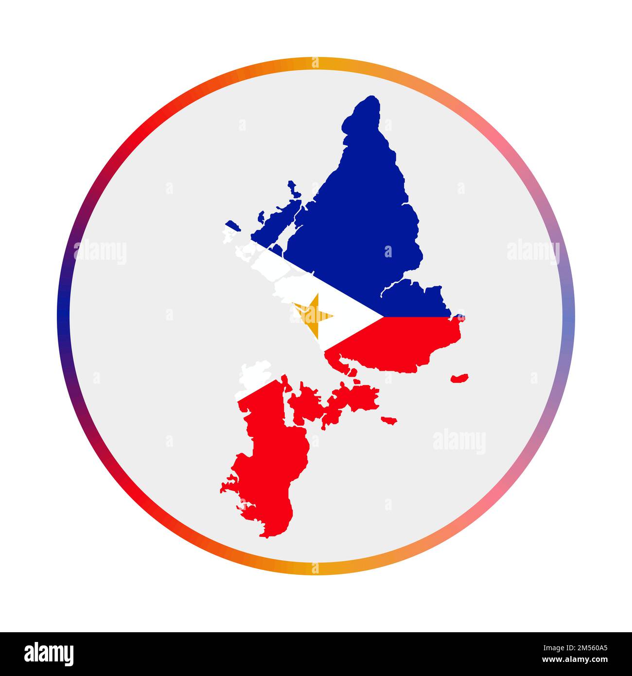 Siargao icon. Shape of the island with Siargao flag. Round sign with ...