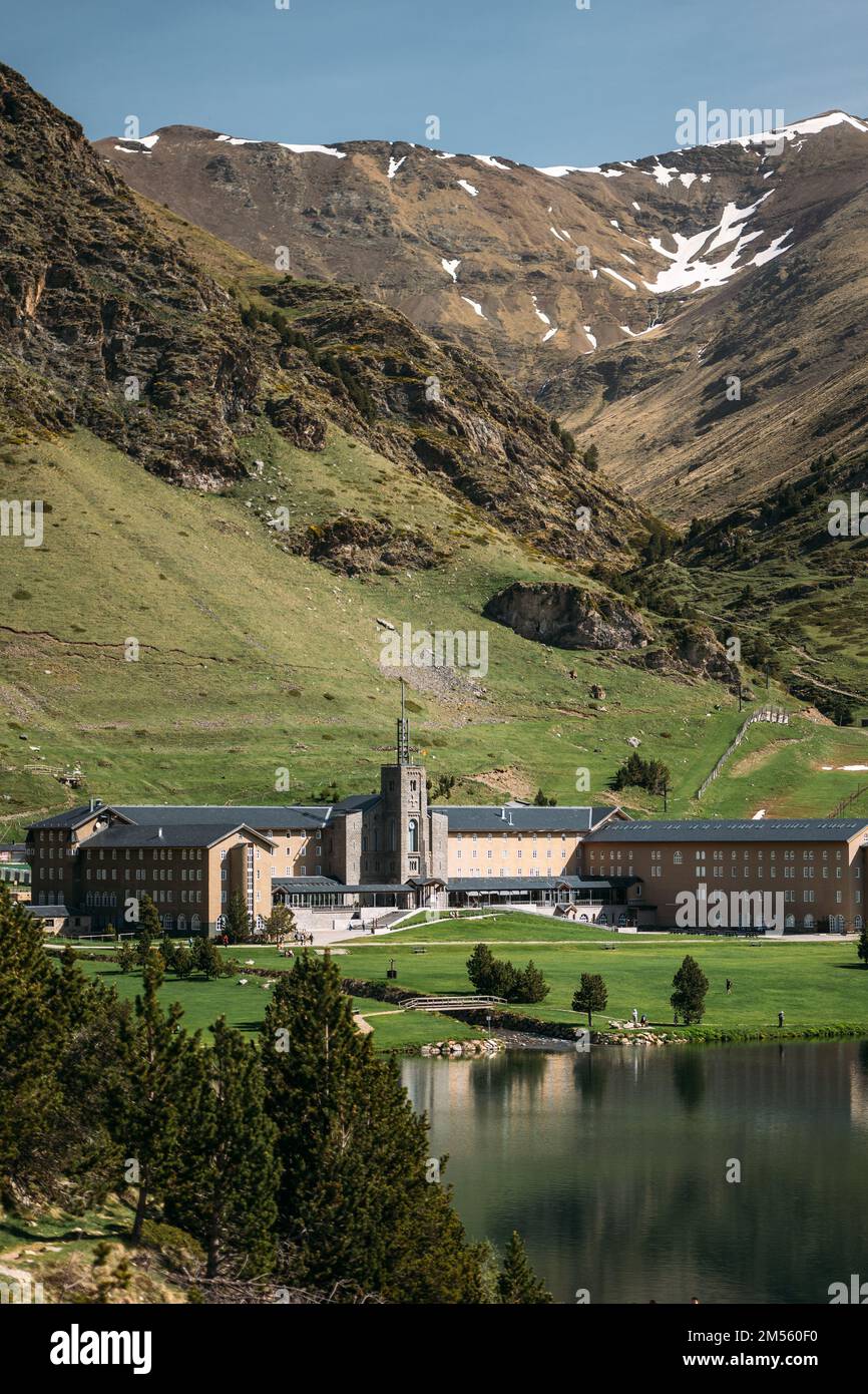 Beautiful valley of Vall de Nuria is picturesque breathtaking place in ...