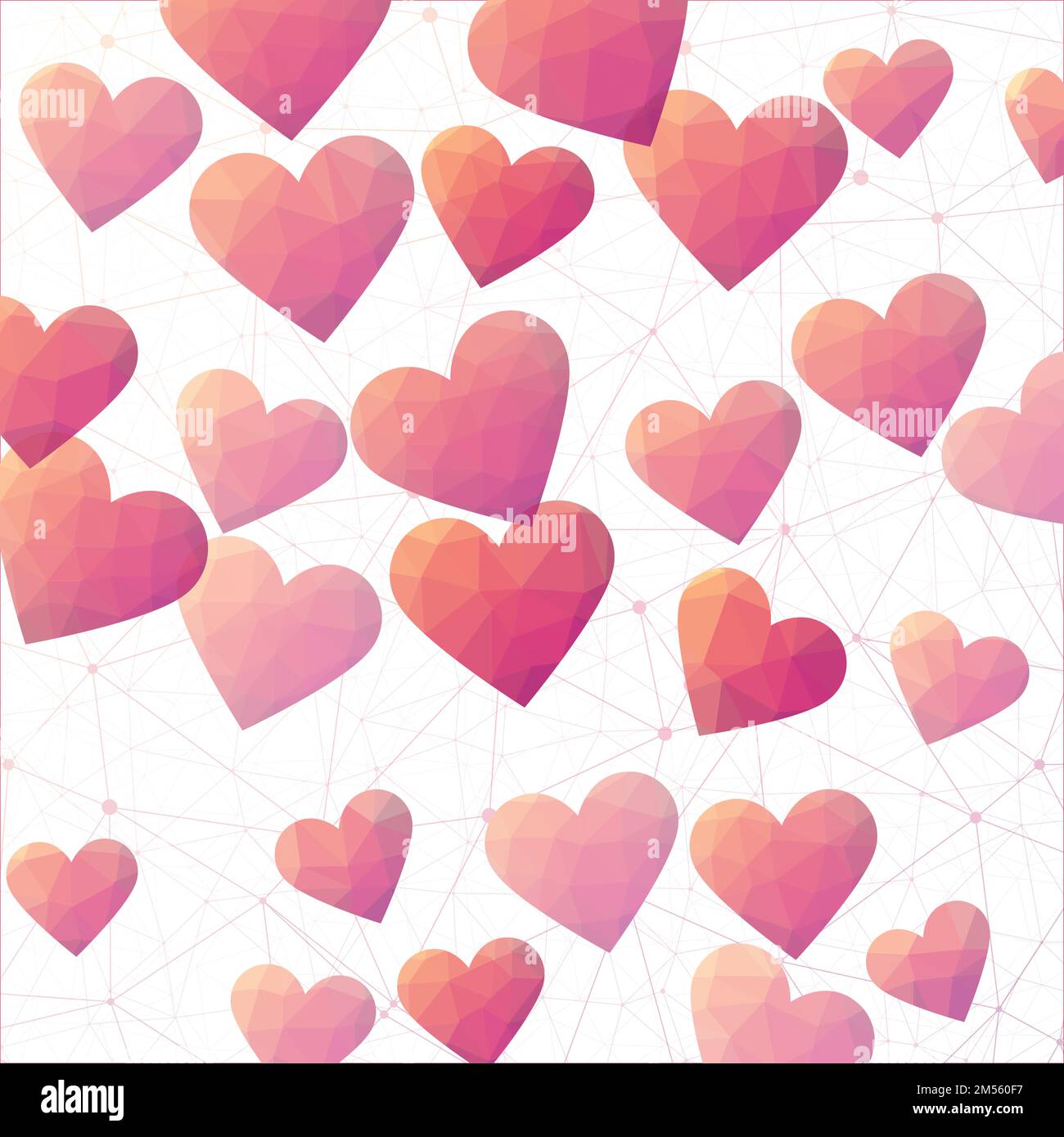 Valentine's Day background with geometric hearts. Polygonal hearts in ...
