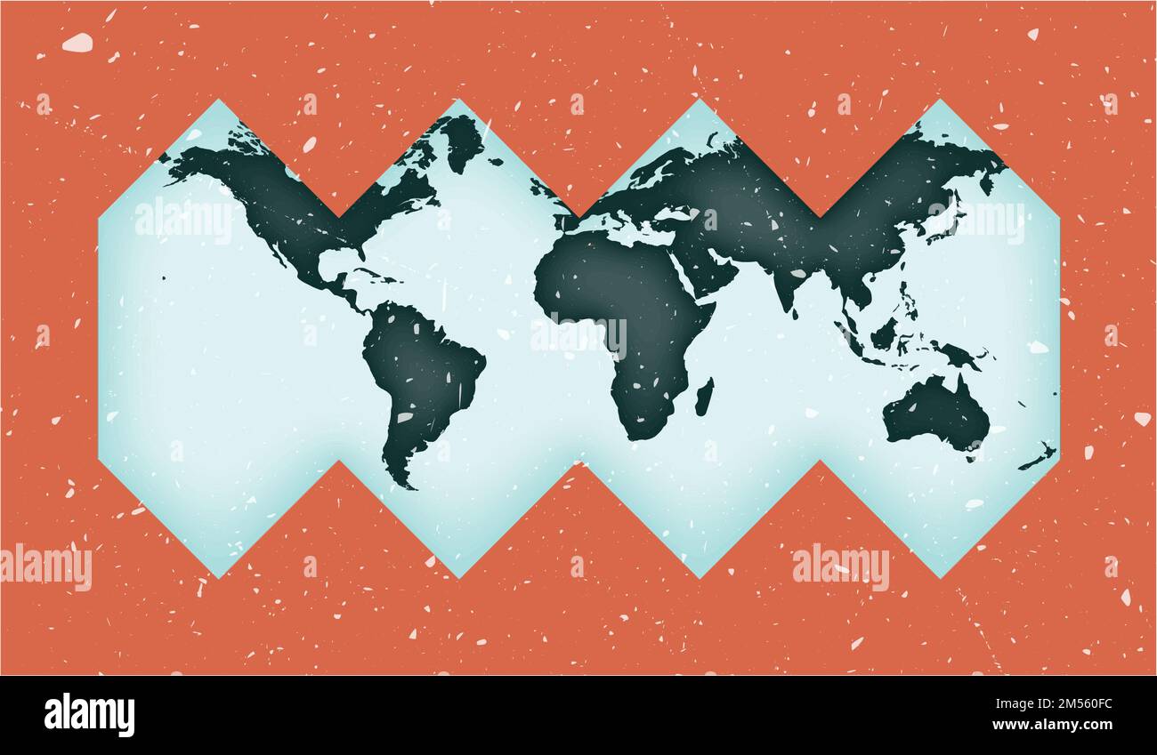 World Map Poster Healpix Projection Vintage World Shape With Grunge Texture Appealing Vector
