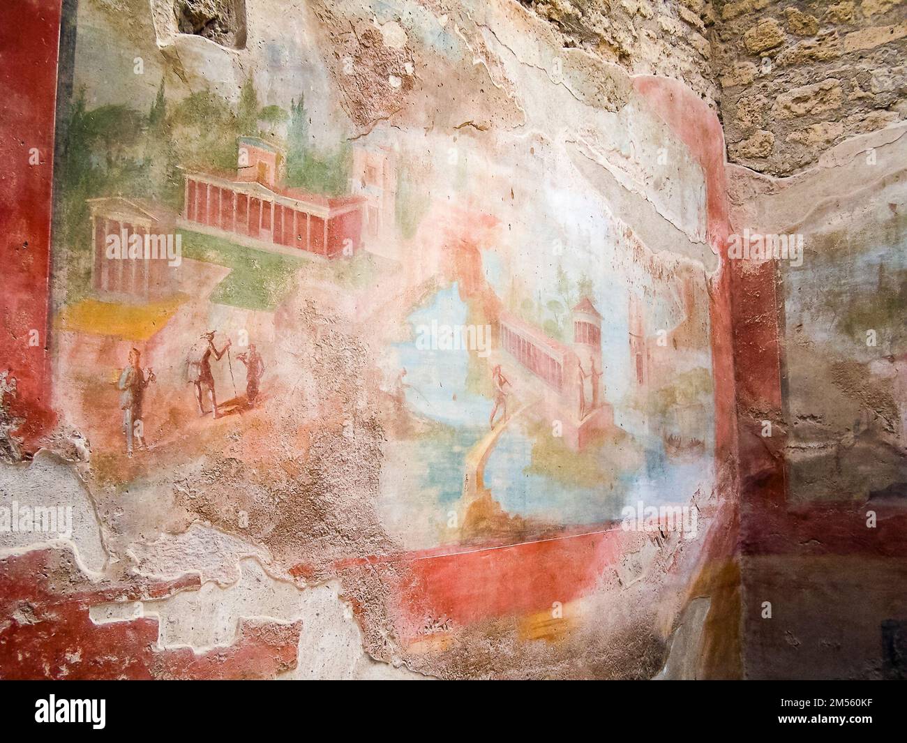 Ornately painted wall murals inside a villa in Pompeii, Italy Stock ...