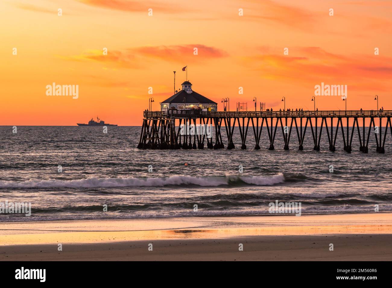 Imperial Beach Pier with Navy ship in distance Stock Photo - Alamy