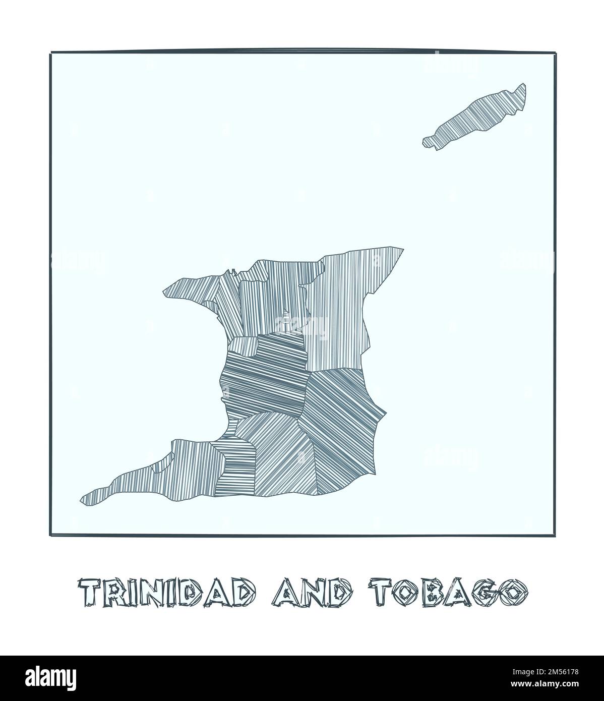 Sketch map of Trinidad and Tobago. Grayscale hand-drawn map of the ...
