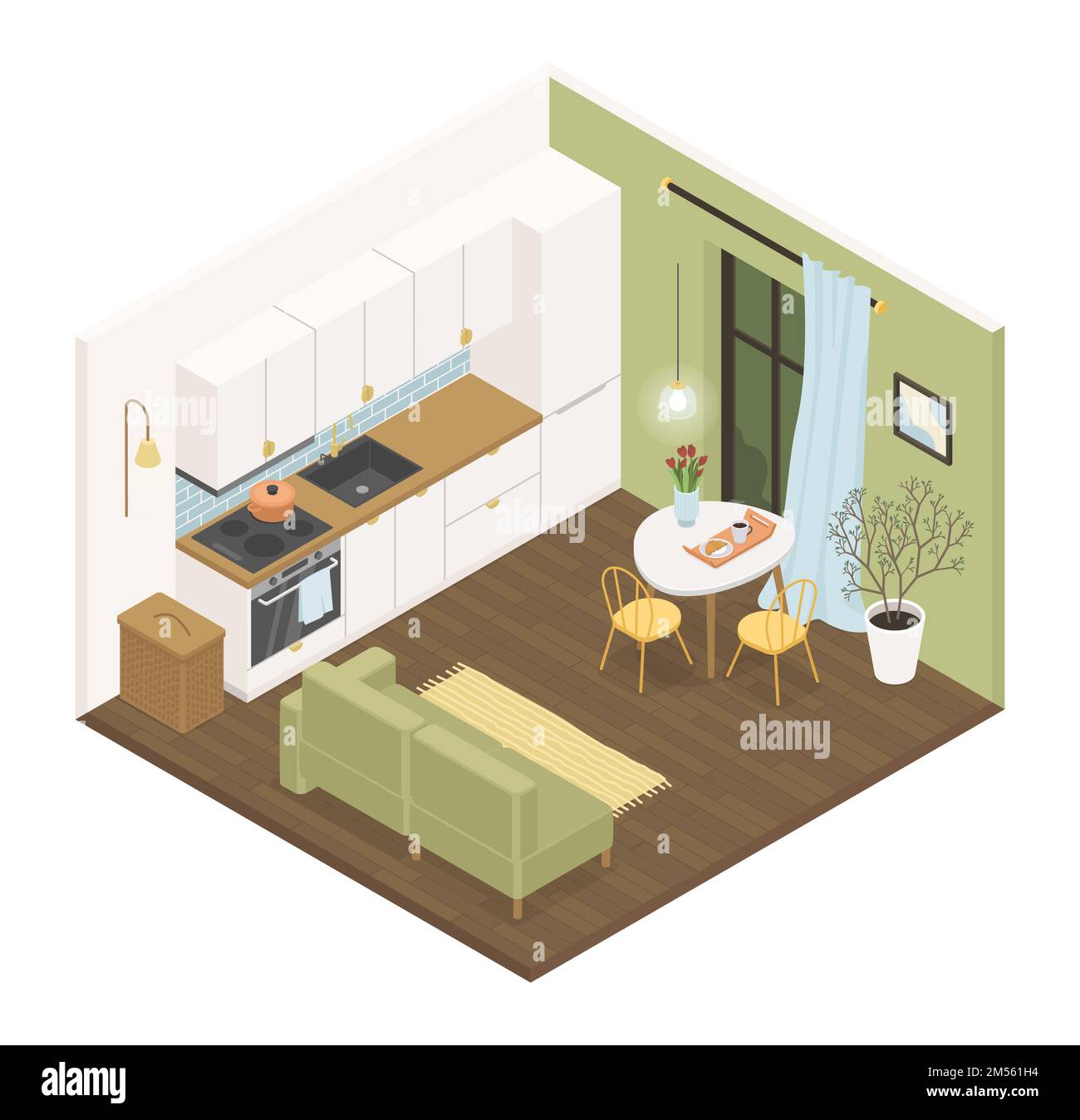 Kitchen for two - modern vector colorful isometric illustration Stock ...
