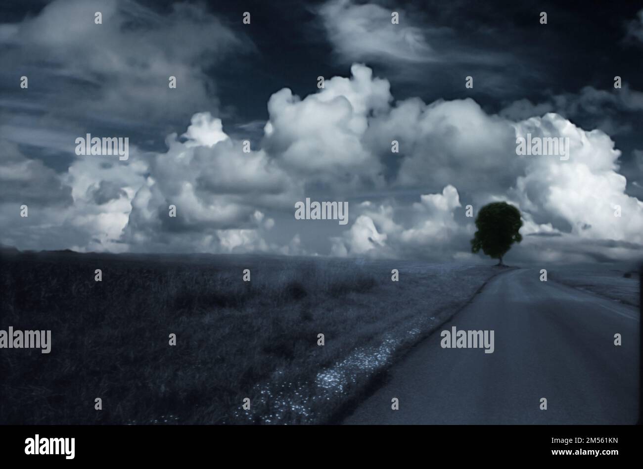 Rural landscape with road and clouds. 3D rendering Stock Photo - Alamy