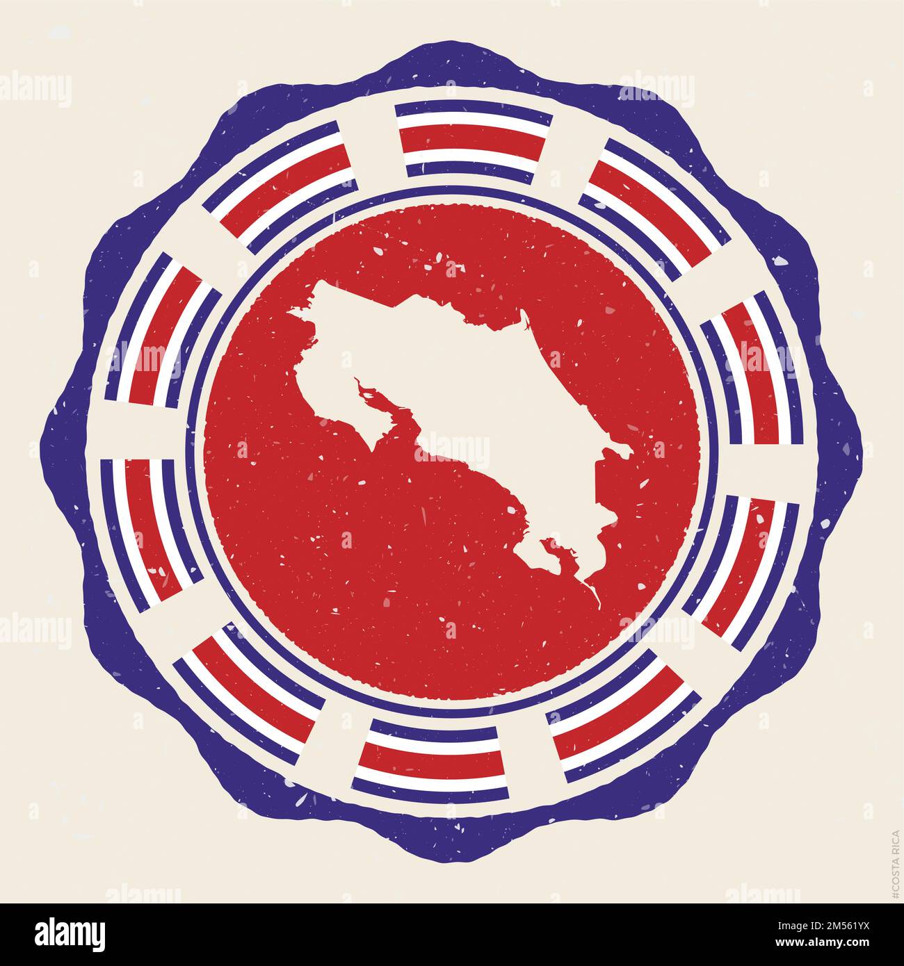 Costa Rica vintage sign. Grunge round logo with map and flags of Costa ...