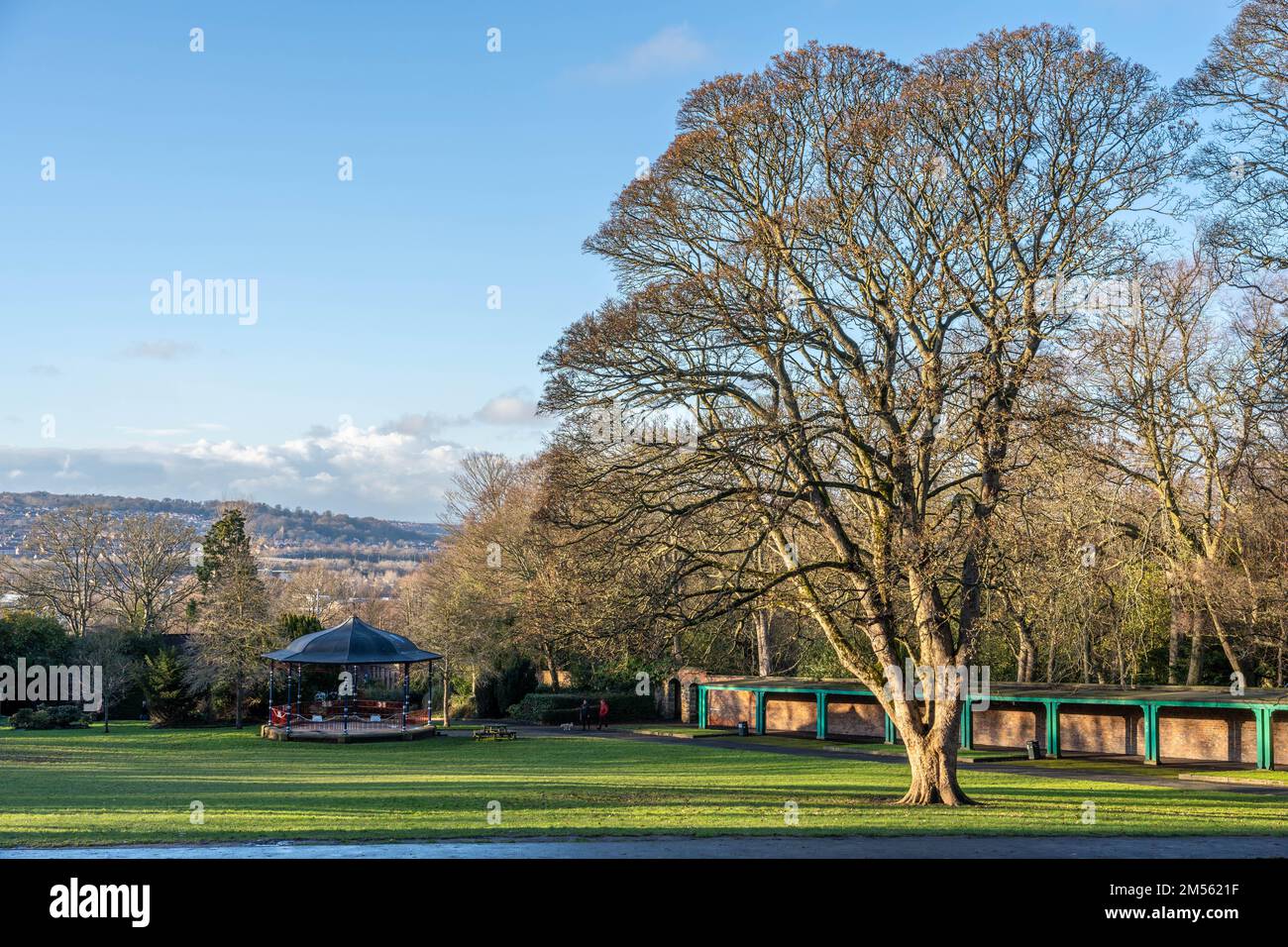 A view of the bandstand and people spending time in Saltwell Park - the ...