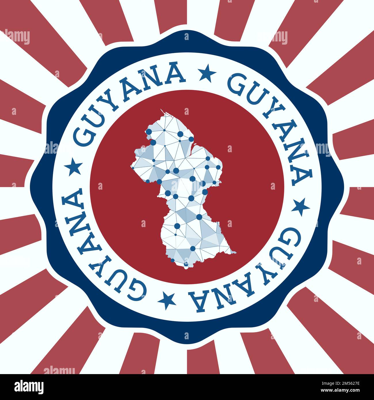 Guyana Badge. Round logo of country with triangular mesh map and radial ...
