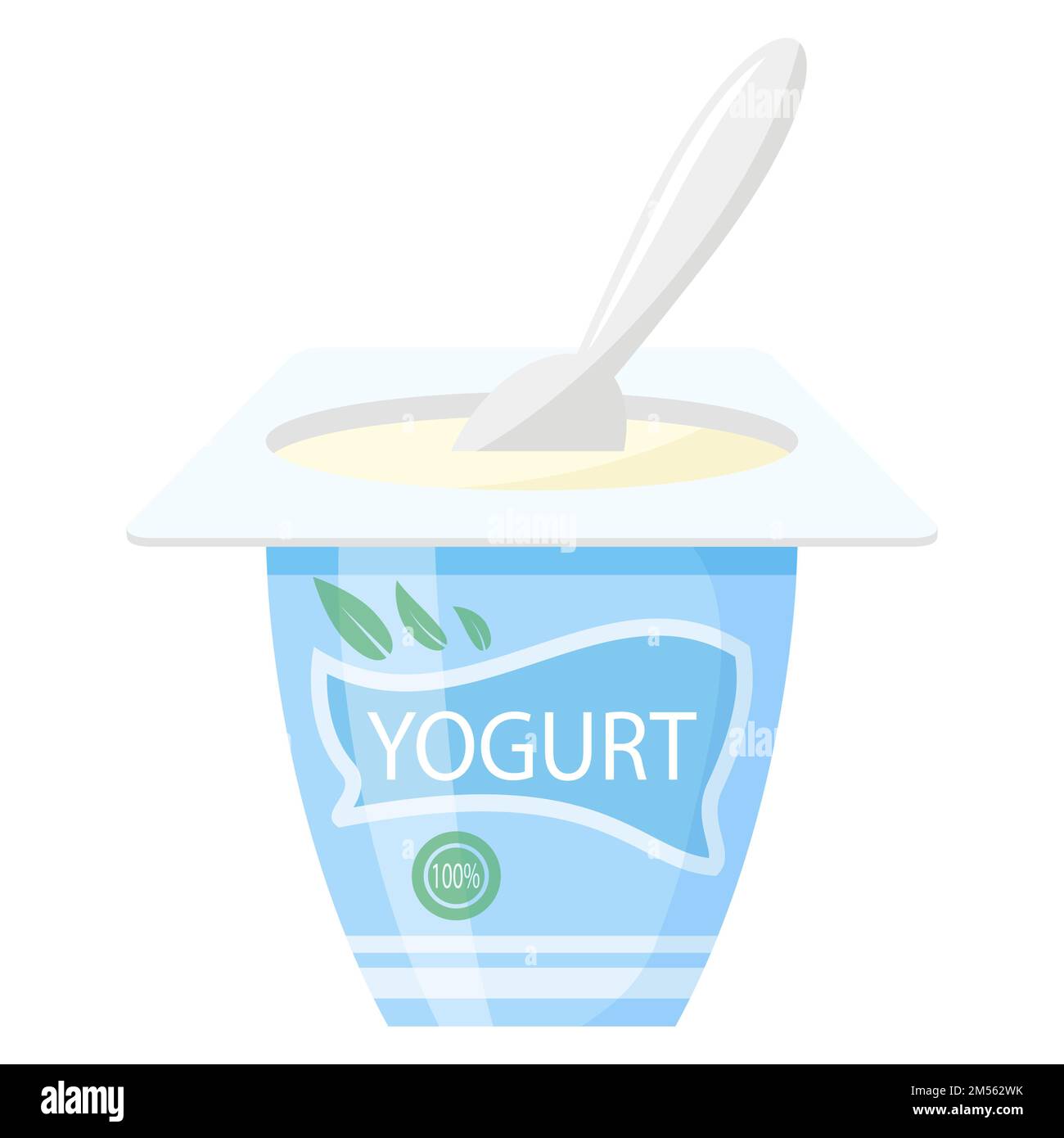 fresh yogurt container and plastic spoon isolated on white background ...