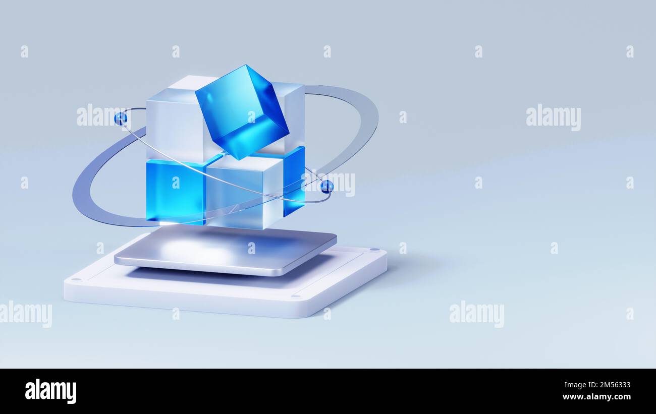3d blue cube abstract technology innovation future digital background ...
