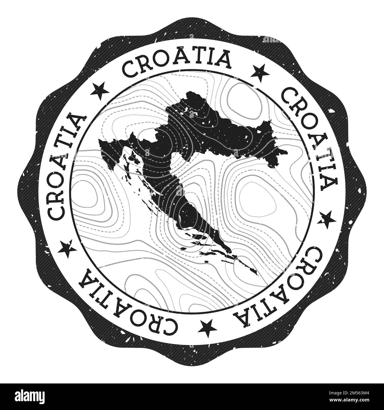 Croatia outdoor stamp. Round sticker with map of country with ...