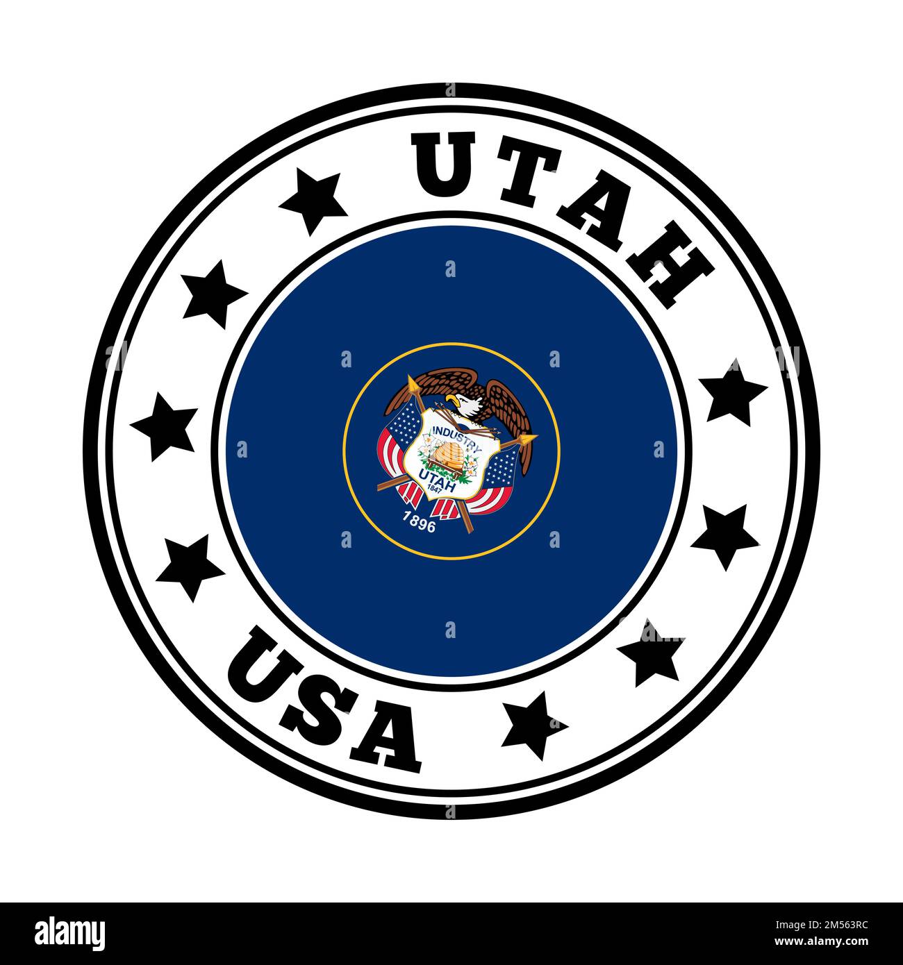 Utah sign. Round US state logo with flag of Utah. Vector illustration ...