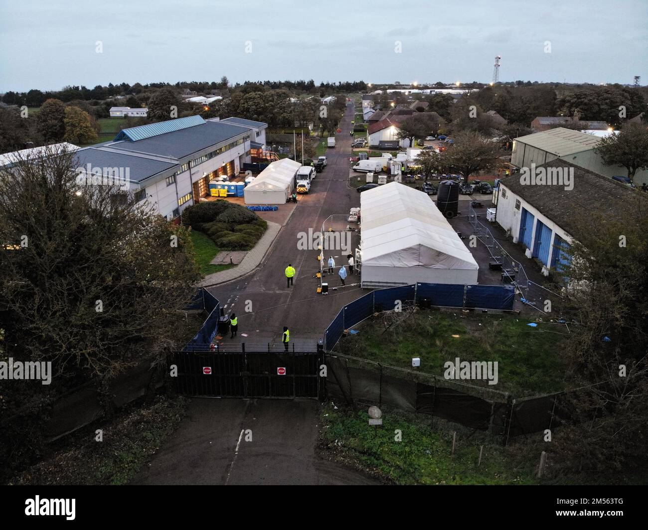 (EDITORS NOTE: Image taken with drone)Aerial view of a Manston migrant ...