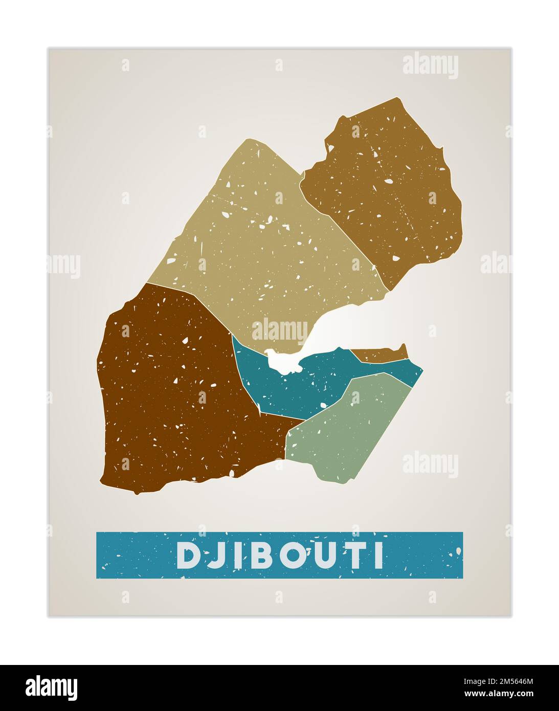 Djibouti map. Country poster with regions. Old grunge texture. Shape of ...