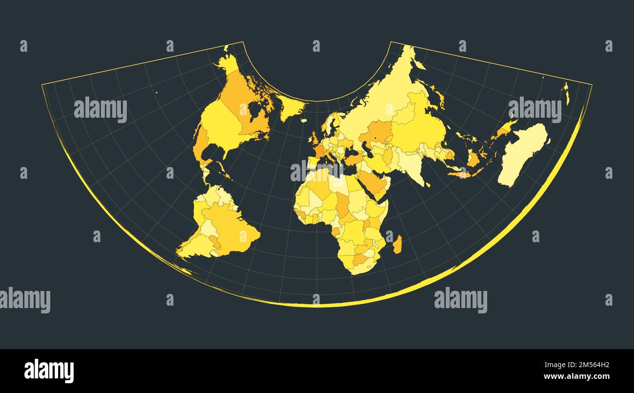 World Map. Albers conic equal-area projection. Futuristic world ...