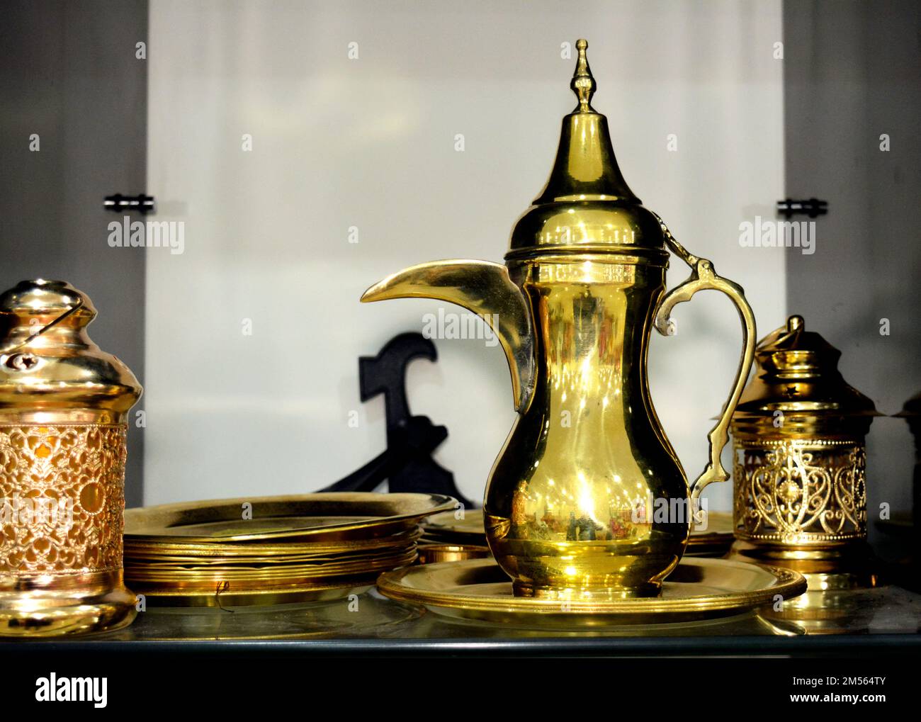 Islamic Ramadan fasting month decorations of brass jugs and festive ...