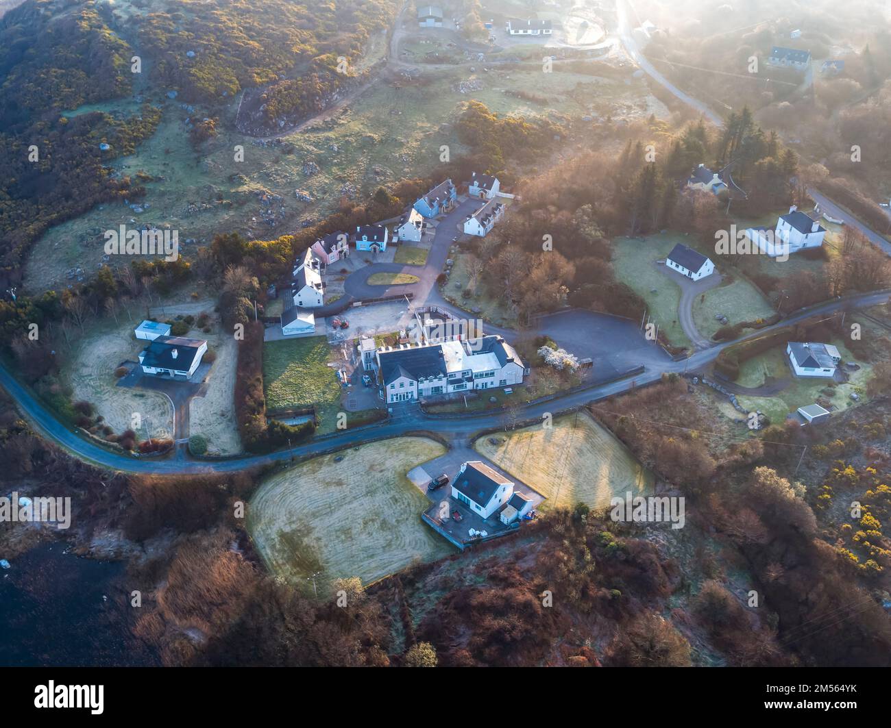 Aerial view of the lake house at Clooney Lake in Narin by Portnoo ...