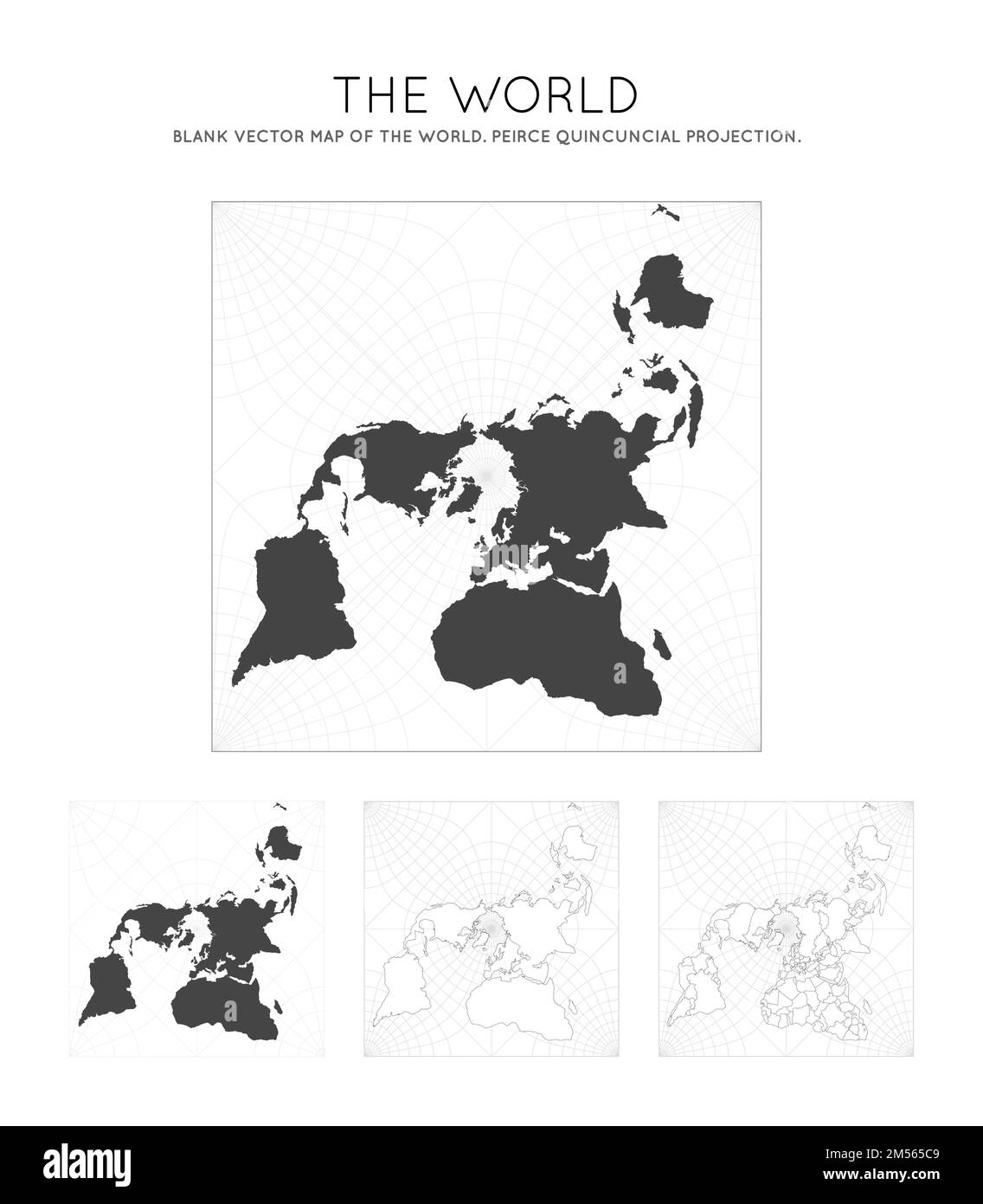 Map of the World. Peirce quincuncial projection. Globe with latitude ...